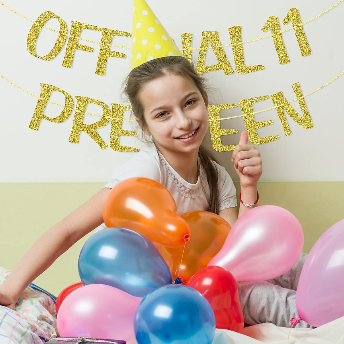 11th Birthday Gold Glitter Banner, Official 11 Pre-Teen Decoration, Cheers to 11 Years Old Birthday Party Sign