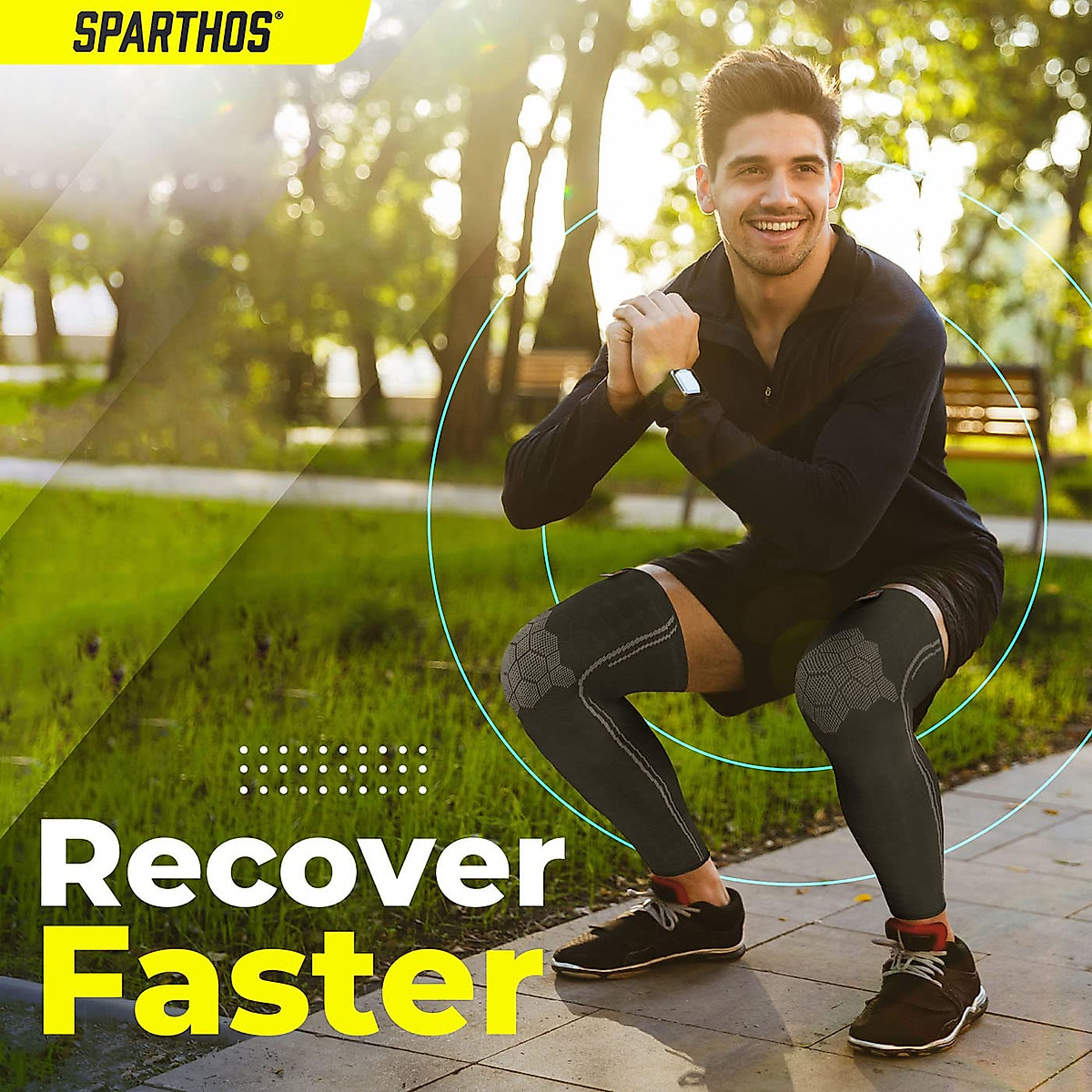 Sparthos Leg Compression Sleeves - Aid in Recovery and Support Active Lifestyle - Innovative Breathable Elastic Blend - Anti Slip, Day & Night Wear (Midnight Black, X-Large)