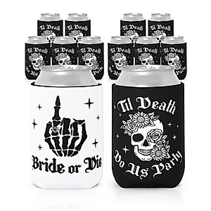 12-Pack Bride or Die Bachelorette Party Can Sleeves Till Death Beverage Sleeves Favor for Gothic Halloween Bridal Shower Party Supplies 1950s Rock and Roll Party Decorations