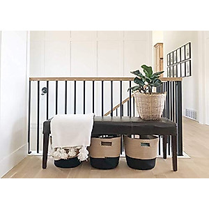 Chloe and Cotton Woven Cube Storage Baskets with Handles | Set of 2 | Cute Decorative Bins For Shelves, Bookcases, Cubbies, & Organizing Containers | Black & Tan