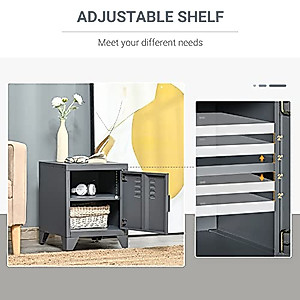 HOMCOM Industrial End Table, Living Room Side Table with Locker-Style Door and Adjustable Shelf, Grey