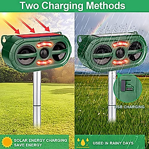 Ultrasonic Animal Repeller,Solar Powered Animal Repellent Outdoor Cat Repellent Dog Deterrent Waterproof Ultrasonic Bird Repellent with Motion Sensor for Squirrel Rabbit Fox Raccoon,Yard Garden Farm