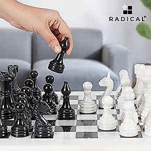 RADICALn 15 Inches Handmade White and Black Weighted Full Chess Game Set with Storage Box - Staunton and Ambassador Style Marble Tournament Chess Sets for Adults
