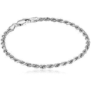Amazon Essentials Sterling Silver Diamond-Cut Rope Chain Link Bracelet, 8", (previously Amazon Collection)