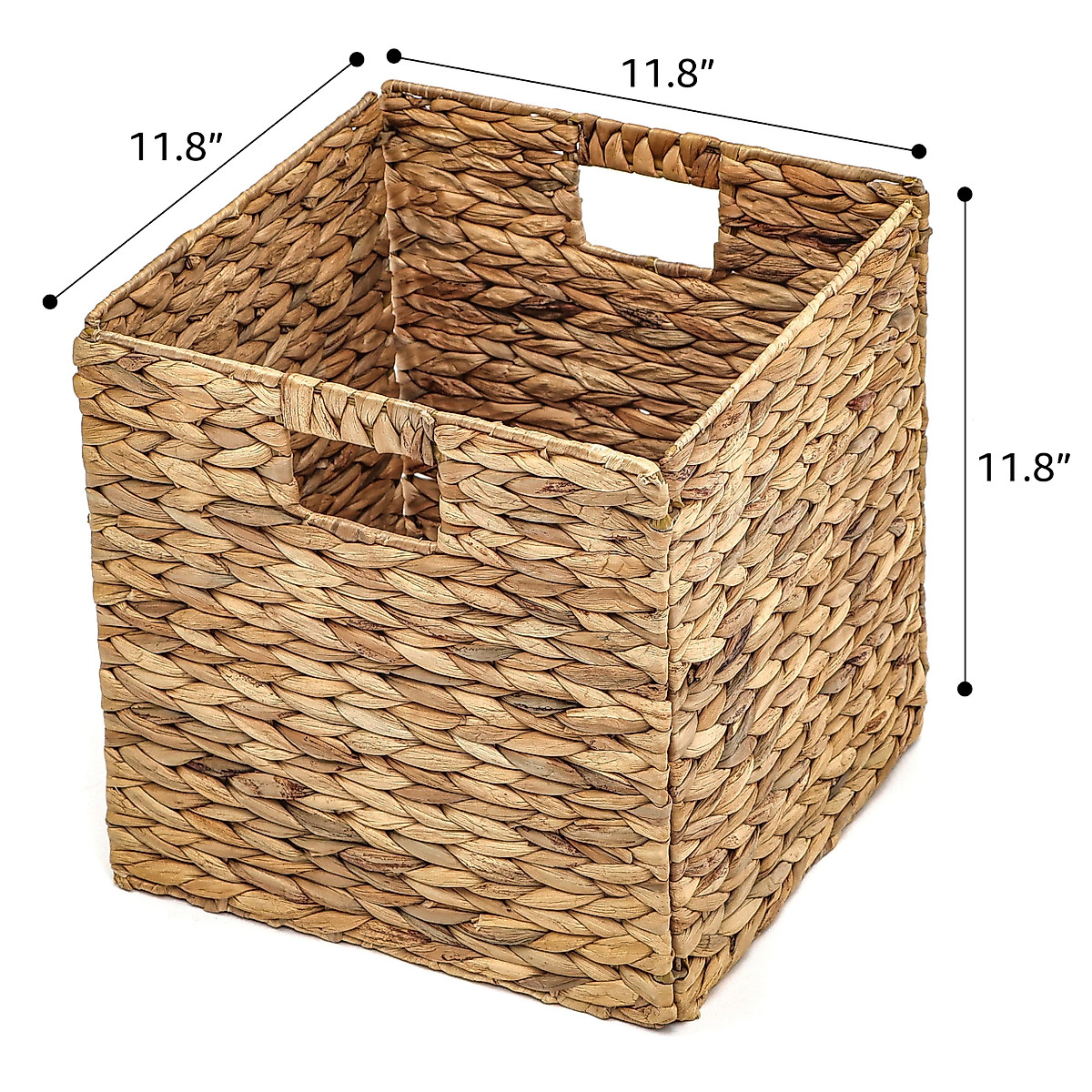 12" Foldable Hyacinth Storage Basket with Iron Wire Frame and Removable Liner By Trademark Innovations (Set of 4)