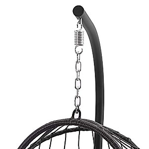 elify Wicker Hanging Swing Chair, Patio Rib Hanging Egg Chair with UV Resistant Grey Cushion and Aluminum Stand Frame in Door Outdoor Patio (Gray)
