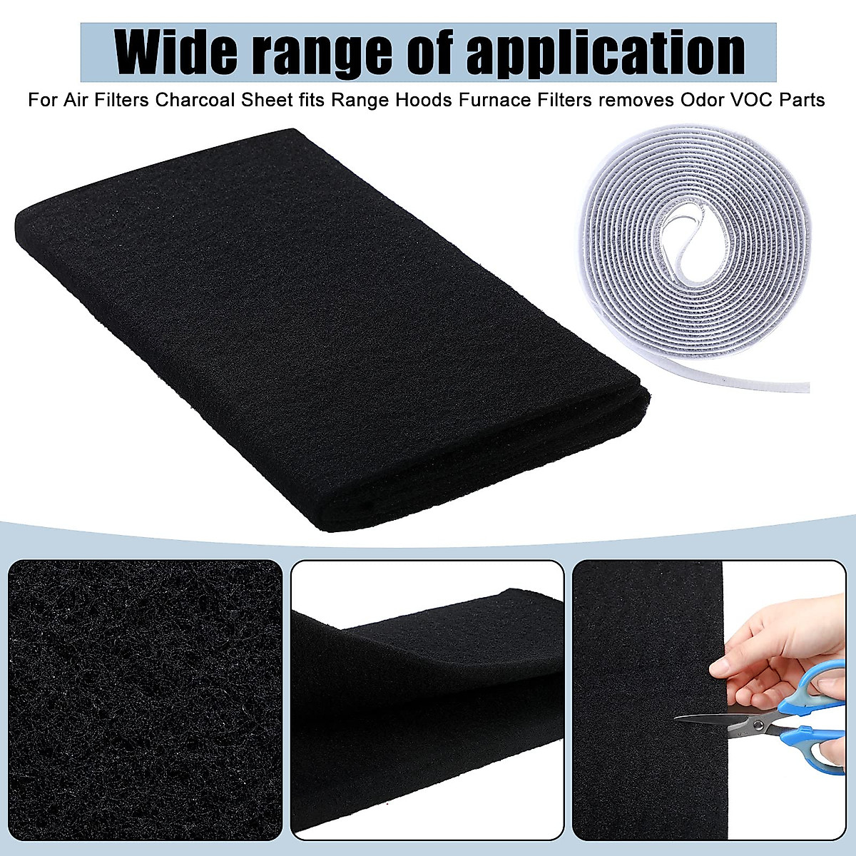 3 Pack Cut to Fit Carbon Pad Pre Filter Roll 16'' x 48'' with 3 Roll 126'' Tape for Air Purifiers Furnace Filters and Air Conditioner Filters Cut to Fit Carbon Pad Removing Odor VOC Carbon Felt