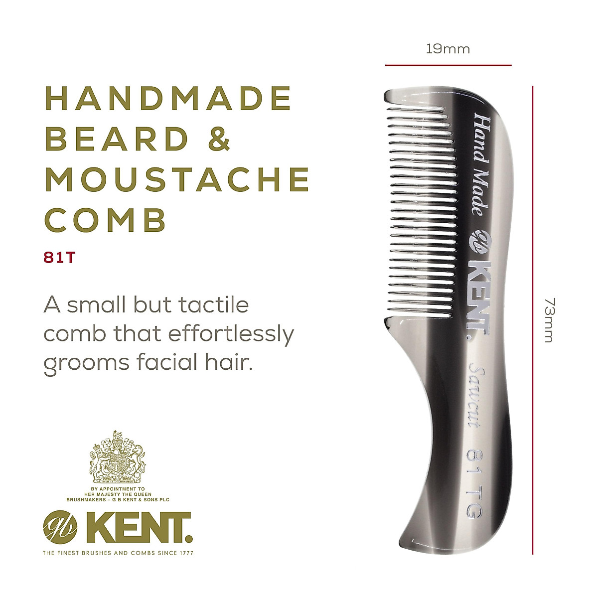 Kent A 81T Graphite X-Small Men's Beard Mustache Pocket Comb, Fine Toothed Pocket for Facial Hair Grooming and Styling. Hand-Made of Quality Cellulose Acetate, Saw-cut Hand Polished. Made in England