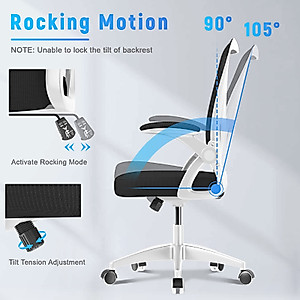 naspaluro Ergonomic Office Chair, Mid-Back Computer Chair with Adjustable Height, Flip-Up Arms and Lumbar Support, Breathable Bright White Mesh Desk Chair for Home Study Working