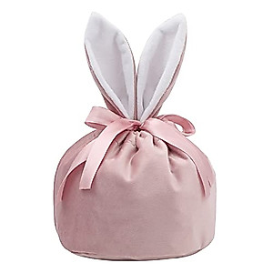 EMBRUNIOICE Easter Candy Gift Bags for Baby,Velvet Bunny Easter Treat Bags,Easter Egg Hunt Bags,Easter Drawstring Goodie Gift Bags for Baby Party Supplies（Pink）…