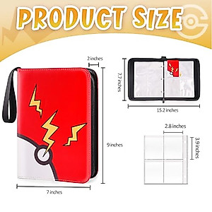 GOROMA Card Binder 4-Pockets, 400 Pockets Card Holder with 50 Removable Sleeves, Trading Card Collector Zipper Album Holder, Red