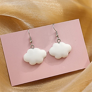 ANDPAI 2 Pairs Handmade Lightweight Simple Lovely Resin White Clouds Dangle Drop Earrings Sets for Women Summer Sky Cloud Weather Jewelry (White+Blue)