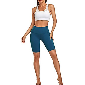 Oalka Women's Short Yoga Side Pockets High Waist Workout Running Shorts Teal L