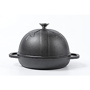 HAWOK Cast Iron Bread Cloche, Dia.7.8inch/20cm, Sourdough Baking Pan Pre-seasoned Black