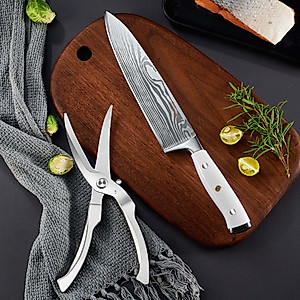 POPSUN Ultra Sharp Chef Knife, 8 Inch Kitchen Knife with Poultry Shear, Professional High Carbon Stainless Steel Chef Knife with Ergonomic ABS Handle