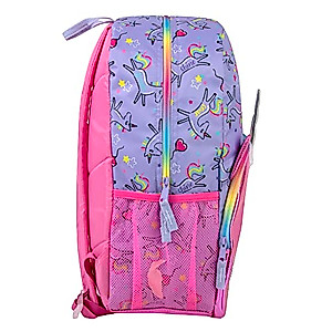Emma & Chloe Waterproof Holographic Rainbow Unicorn Backpack with Horn for Girls for Elementary, Middle School (Starlight Twinkle Berry)