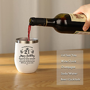 21st Birthday Gifts for Her, Happy 21st Birthday Decorations for Her, Funny 21 Year Old Birthday Gift Ideas for Her, Friends, Sister, Daughter, Girlfriend - 12oz Stainless Steel Insulated Wine Tumbler