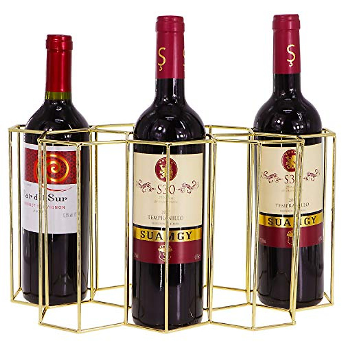 Tabletop Honeycomb Wine Rack - 9 Bottle Wine Holder for Wine Storage - No Assembly Required - Modern Black Metal Wine Rack - Wine Racks Desktop - Small Wine Rack and Wine Bottle Holder (Gold)