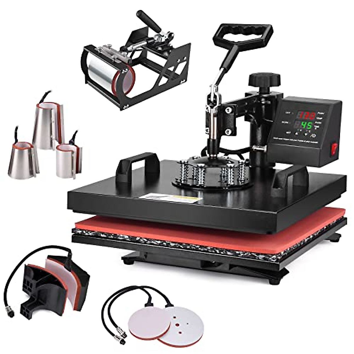 Slendor 8 in 1 Heat Press Machine 15x15 inch 360-Degree Swing Away Digital T Shirt Pressing Machine Multifunction Heat Transfer Sublimation Combo for T Shirts Mugs Hat Plate Cap