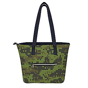 Woodland Digital Camo Pattern Women's Tote Bag PU Leather Shoulder Bag Handbags Purse For Work Shopping Travel