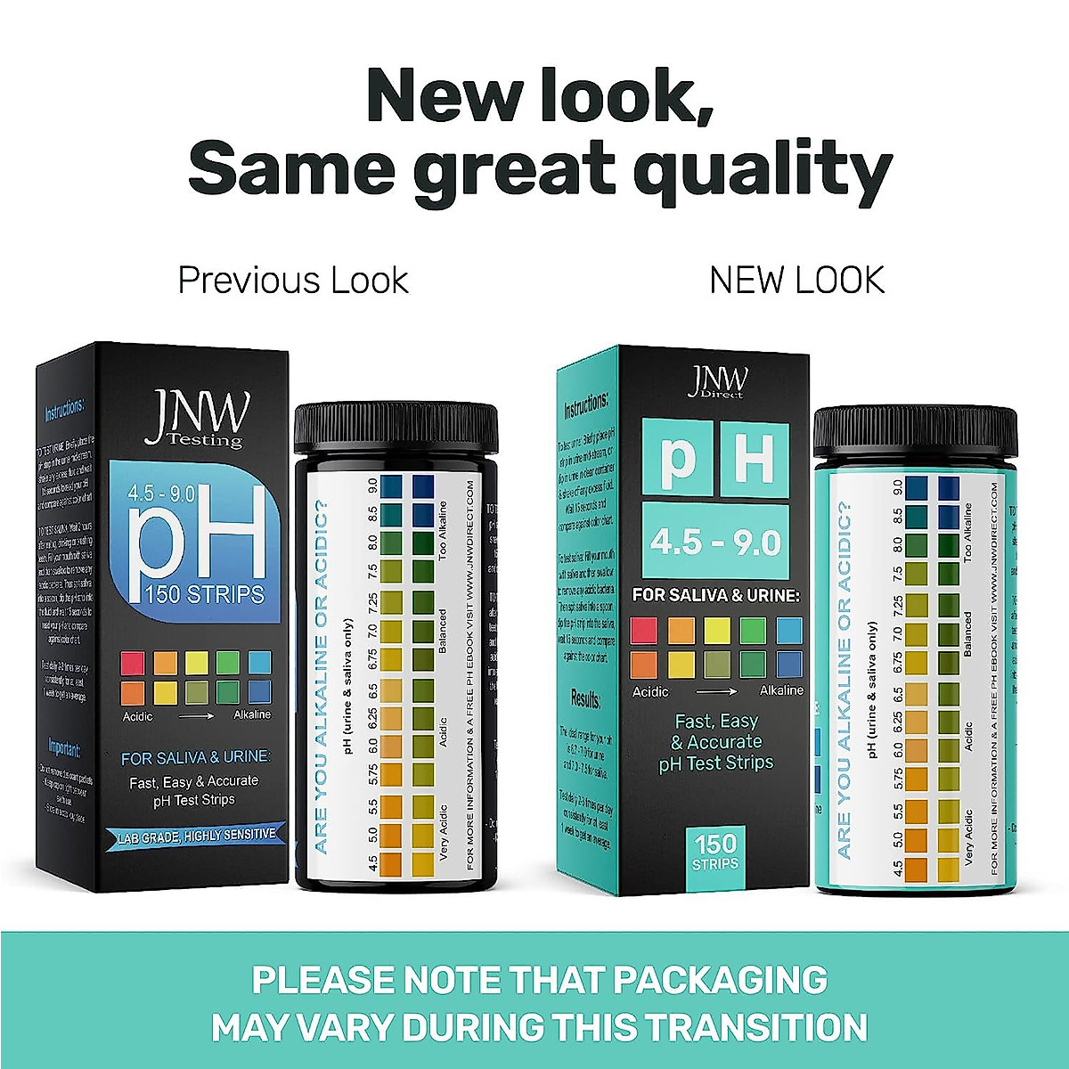 pH Test Strips for Urine and Saliva Testing (4.5-9.0) - Alkaline pH Strips with Ebook - pH Level Test Kit with Quick & Easy pH Testing Strips - Ultimate Acidity Test Kit - 150 Strips, JNW Direct