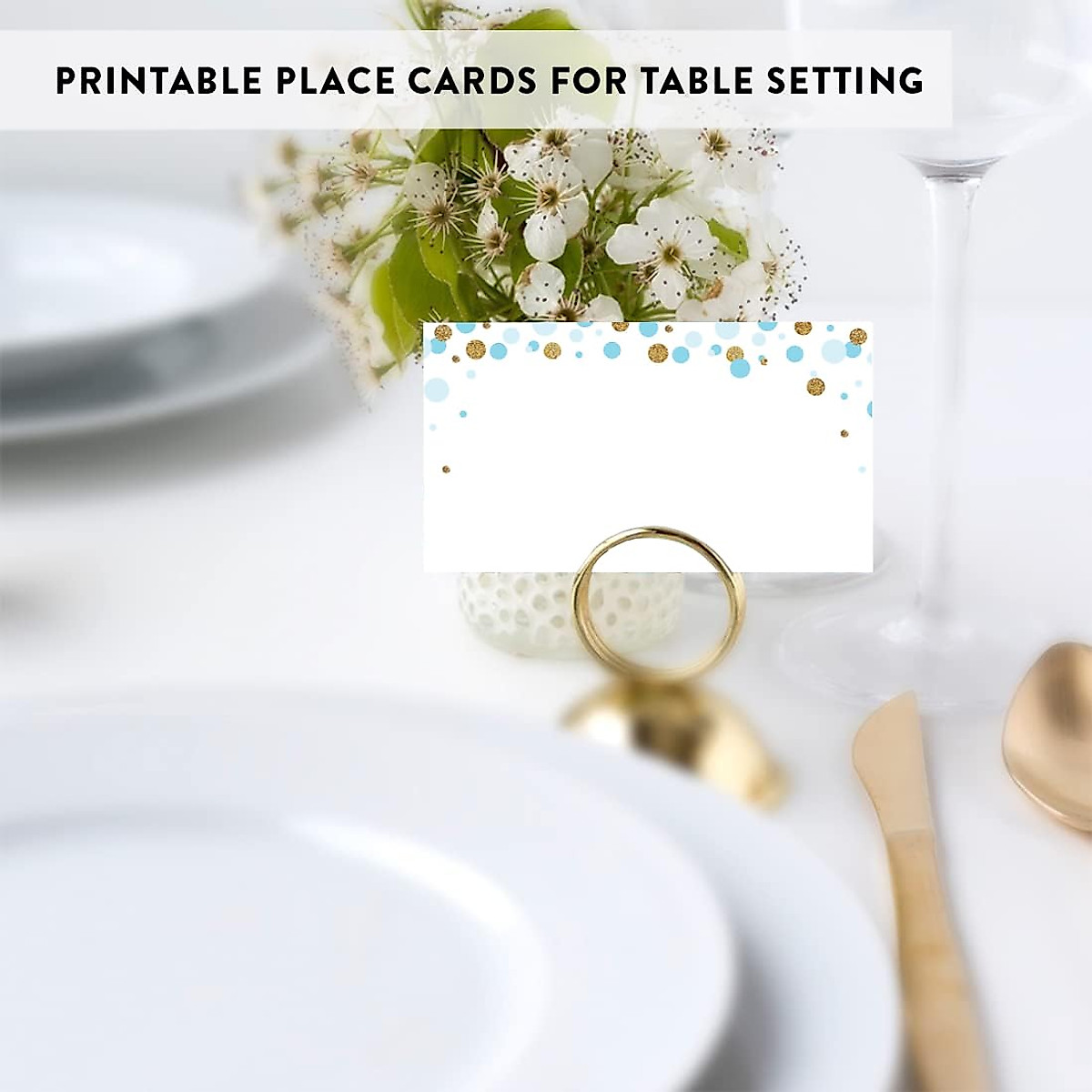 Andaz Press Light Blue Gold Glitter Boy Baby Shower, Printable Table Tent Place Cards, 20-Pack, Seat Placement Cards Blank Place Cards For Table Settings Name Cards for Baby Bridal Wedding Shower