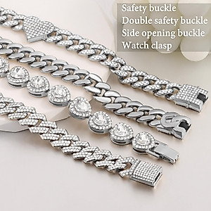 shopbyskyler 4PCS Gold Bracelets for Women Silver Clustered Tennis Bracelet for Women Heart Round Diamond Cuban Bracelet Layered Link Bracelet Set Fashion Jewelry for Women Gift Set (Silver-2, 8inch)