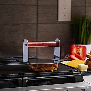 Bellemain Smash Burger Press for Griddle, Grill - Hamburger Press Patty Maker, Stainless Steel Meat Flattener Tool, Burger Smasher for Cooking - Wood Handle, 6” Round