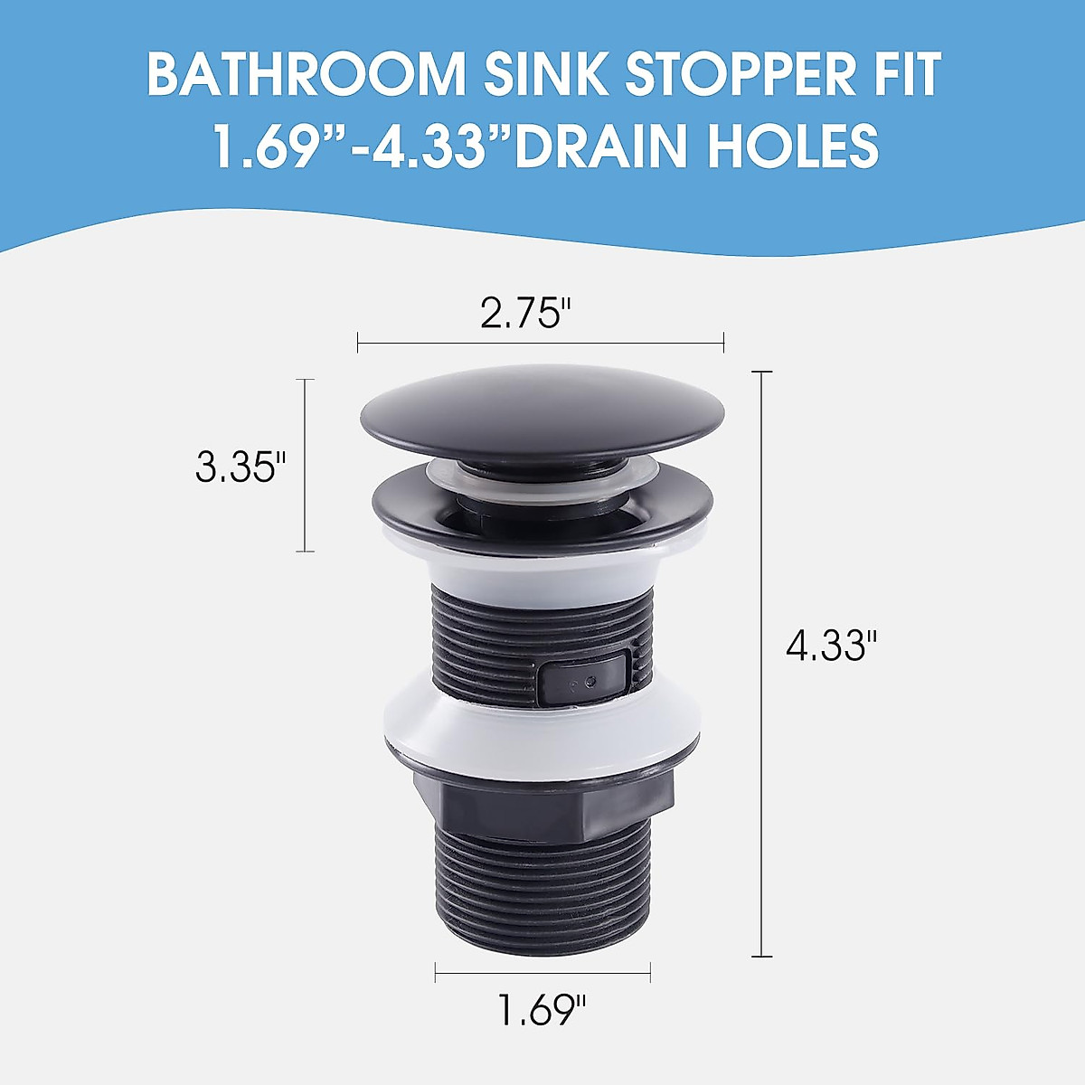 Bath Tub Drain and Overflow Kit, Black Bathtub Drain Kit, Tip-Toe Bathtub Drain Replacement Kit with Coarse Thread