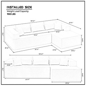 Maotifeys 107" L-Shape Modular Sectional Sofa Couch,Modern Minimalist Cloud Couches with Chaise No Assembly Sleeper Sofa for Living Room Bedroom (Beige,Right Facing Chaise)