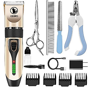 Dog Clippers Cordless Grooming Kit Professional Horse Detachable Blade with 4 Comb Guides，Low Noise Pet Rechargeable Tools for Small & Large Dogs Cats Pets