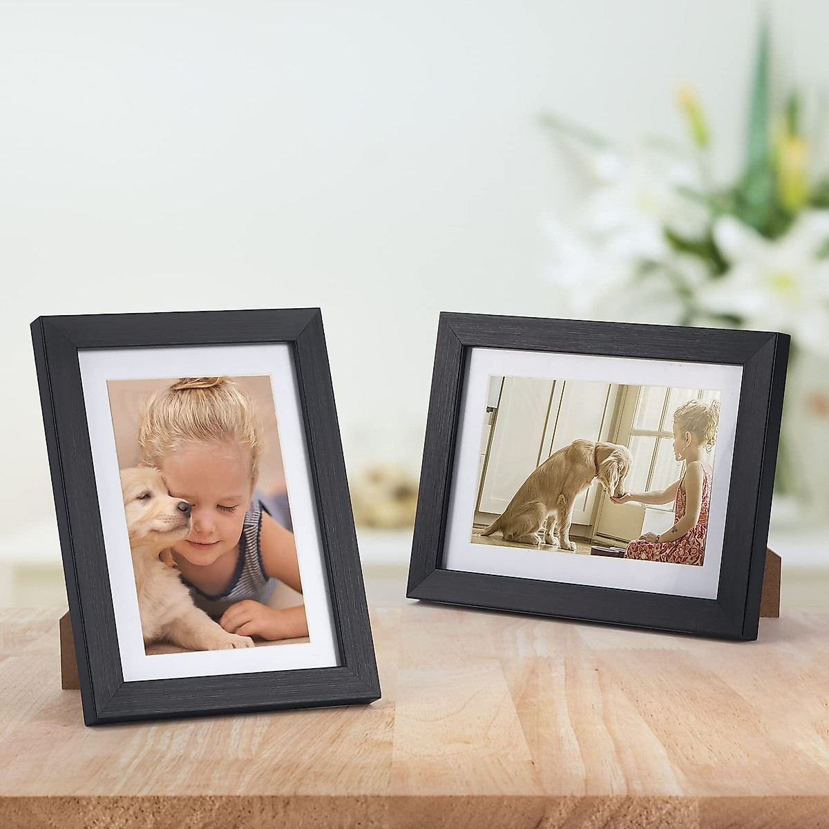 Giftgarden 4x6 Picture Frame Set of 4, 5x7 Frames Matted to 4 by 6 Pictures with Mat or 5 by 7 Photos without Mat, Wall Hanging or Tabletop Display, Black