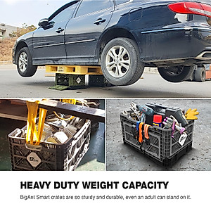 Bigant Heavy Duty Collapsible & Stackable Plastic Milk Crate-Medium Size, Tan, Stackable Open Front Organizer, Snap Lock Foldable Industrial Garage Storage Bin Container Utility Basket