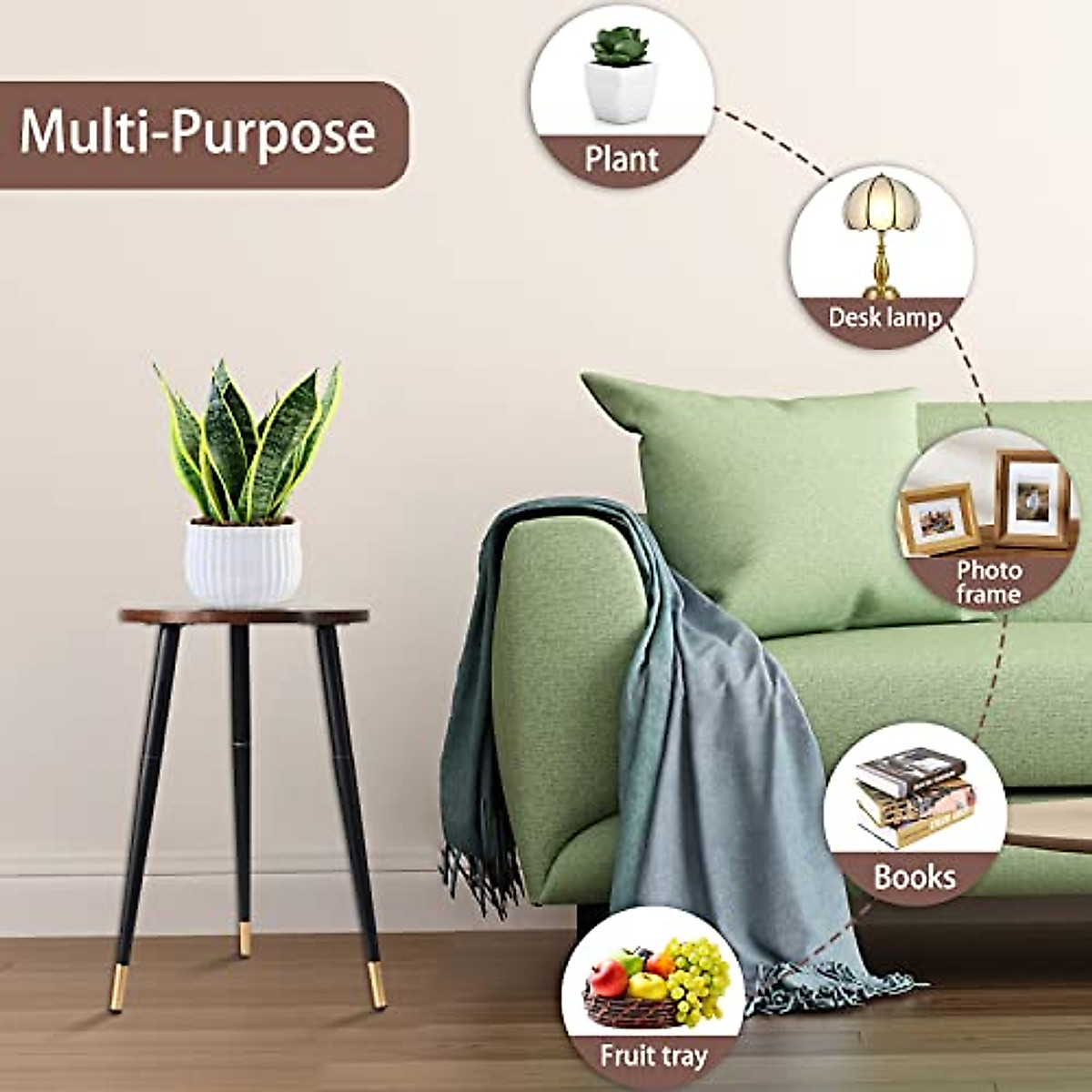 Dunatou Wood Plant Stands, Tall Metal Wood Shelf Holder for Flower Pots, Mid Century Indoor Plant Stand for Corner Living Room Balcony Garden Patio, Modern Home Decor Small Round Side End Table