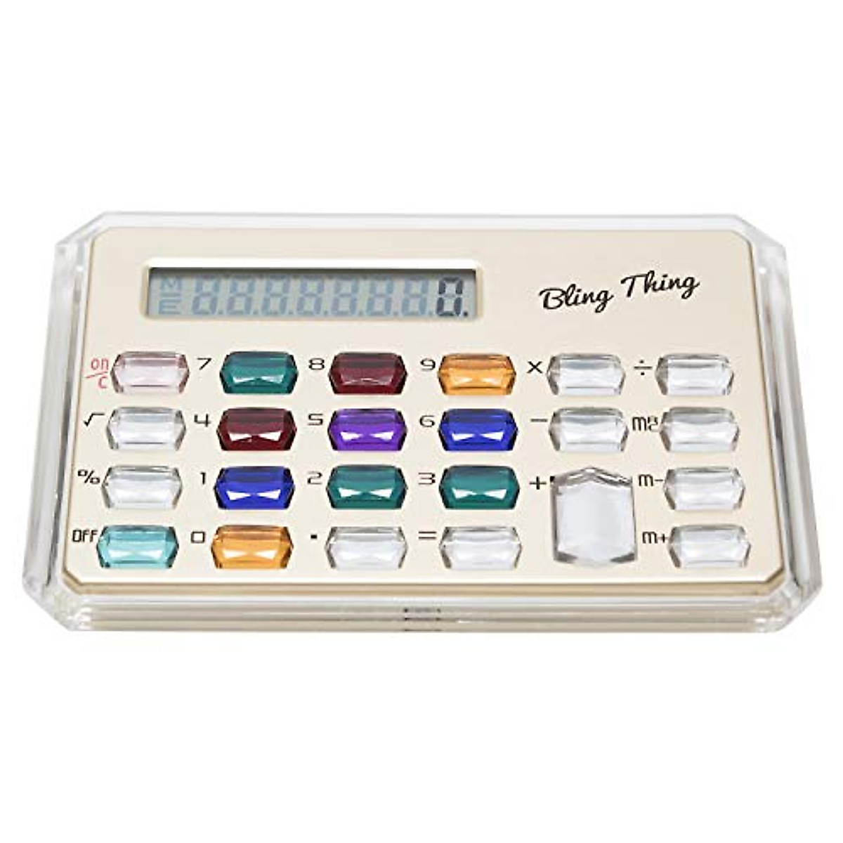 Calabria Gemstone Basic Desktop Calculator Gold Standard Function Large LCD Display Pocket Handheld Crystal Buttons Office