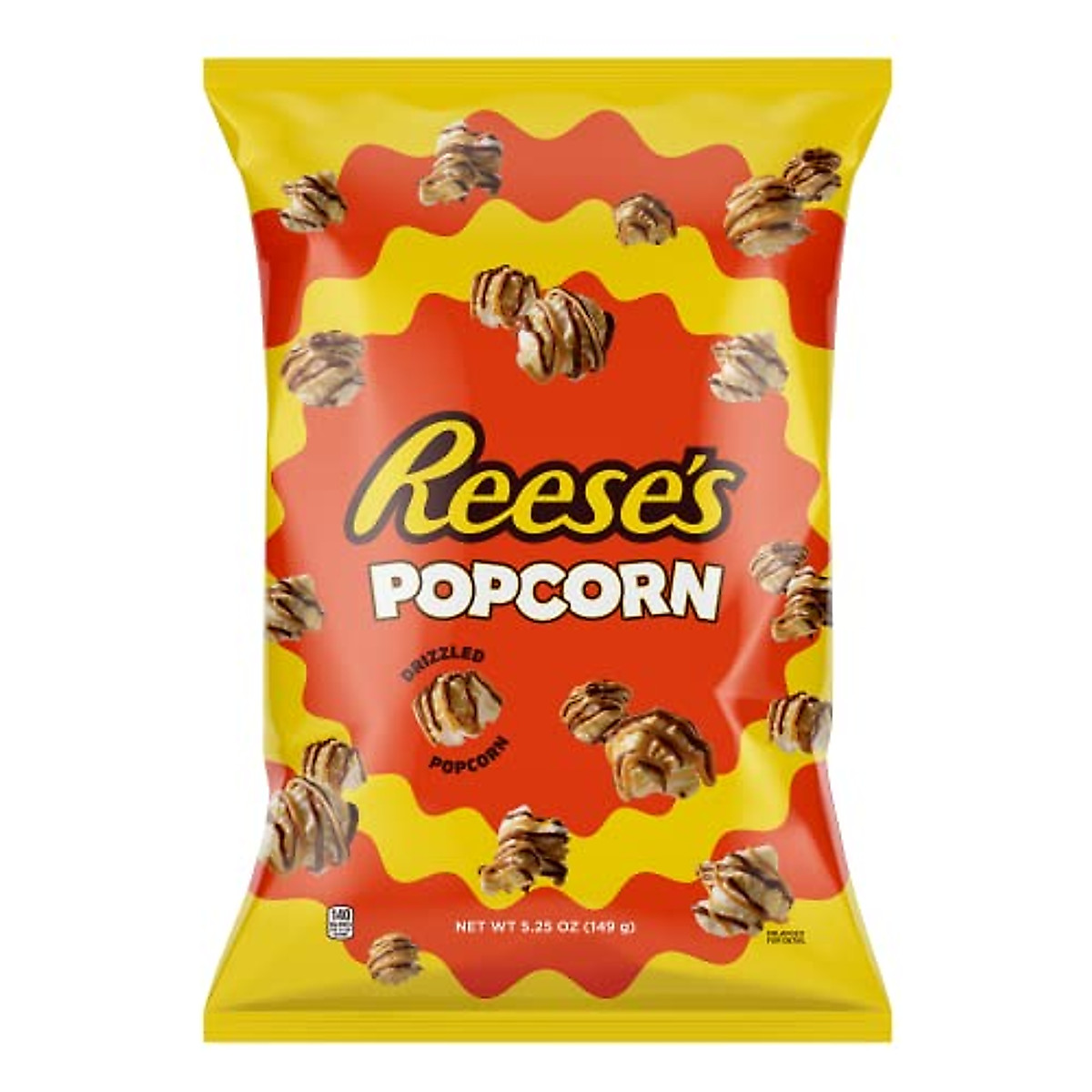 Reese's Popcorn, 5.25oz Grocery Sized Bag, Popcorn Coated in Chocolatey Drizzle and Peanut Butter Crème, Ready to Eat, Savory Snack, Sweet and Salty Snacks