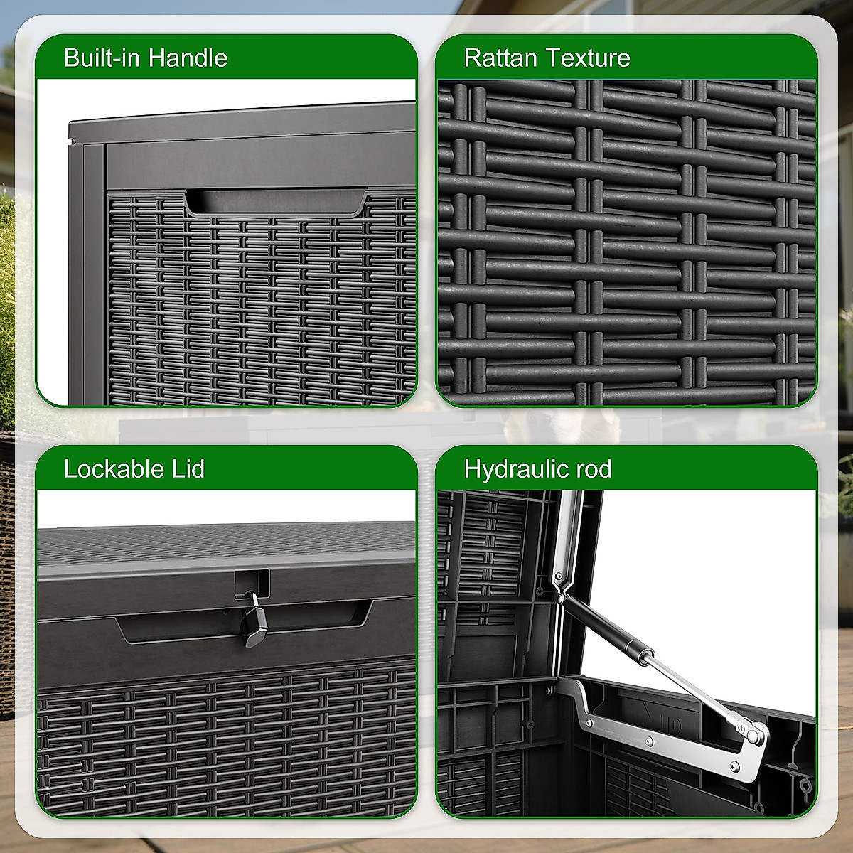 KFY deck box,100-gallon indoor and outdoor storage box made of waterproof and sun-resistant resin material, meeting storage needs for the living room, patio, swimming pool, and toolshed（black）