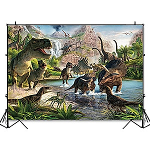 PASRLOLV 7x5ft Dinosaur Photo Backdrop, Dinosaur Park Theme Backdrop, Dinosaur Photography Background for Boy Girl Birthday Party Banner Newborn Baby Shower Decoration Photo Booth Prop, Vinyl