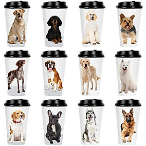 Youngever 72 Sets Disposable Coffee Cups with Lids, To Go Hot Coffee Cups, Durable Paper Cups with Lids (Dog Puppy Theme Design)
