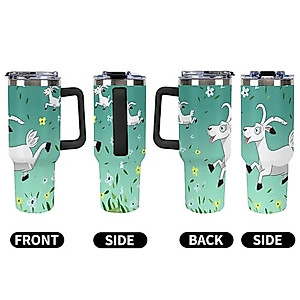 DWVSFJM Goat Frolic Insulated Tumbler 40 Oz Stainless Steel Double Wall Vacuum Travel Mug Large Capacity Car Cup Reusable Coffee Cup with Handle And Straw Lid Gifts Black