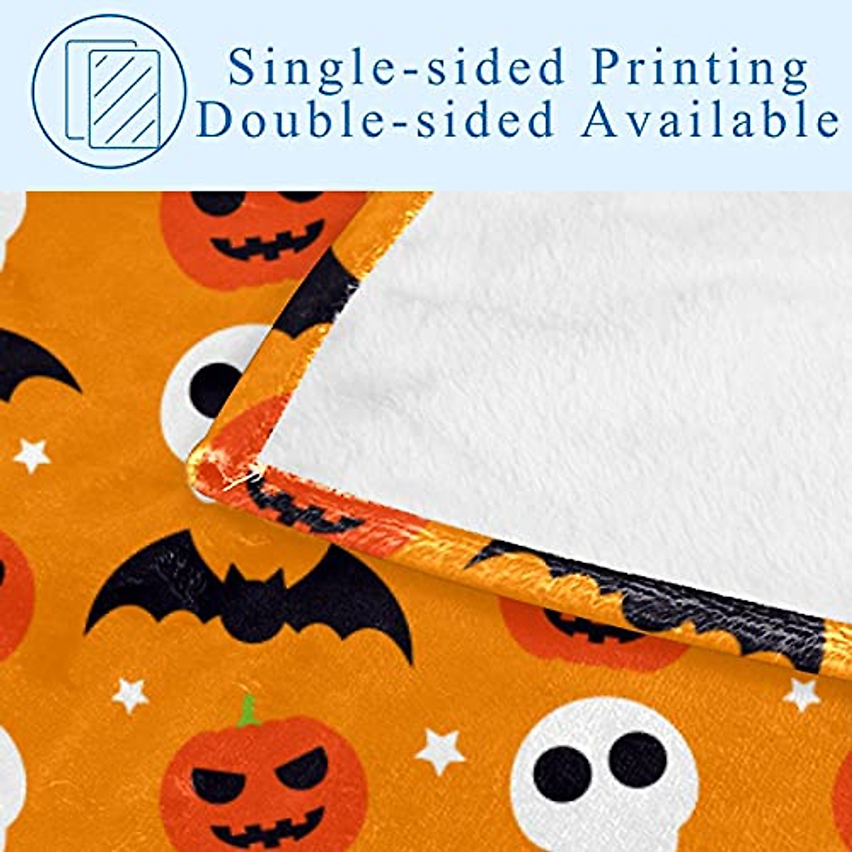Halloween Skull Pumpkin Bat Pattern Prints Soft Warm Cozy Blanket Throw for Bed Couch Sofa Picnic Camping Beach, 150×100cm