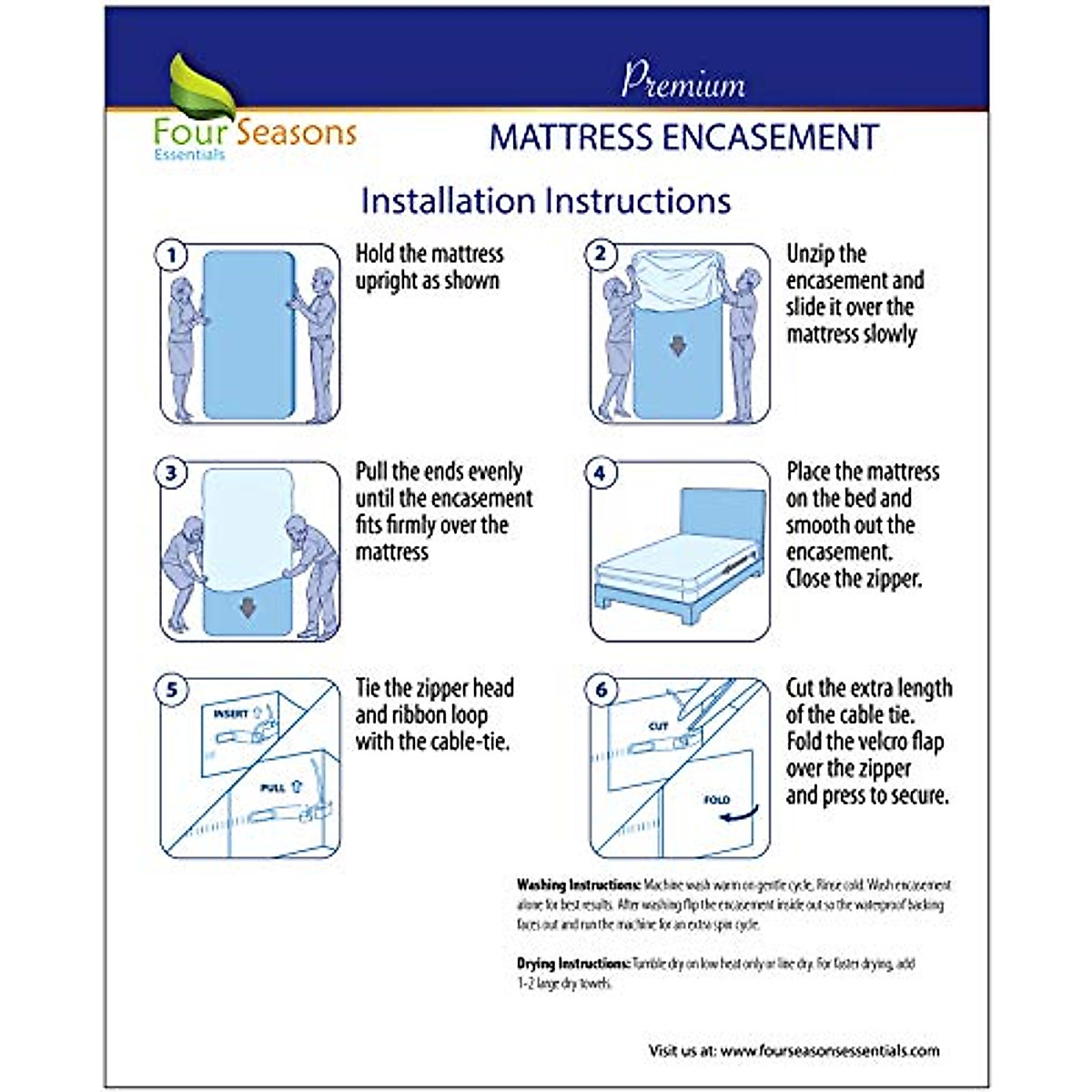 Four Seasons Essentials Queen Mattress Protector - Zippered Bedbug Waterproof Mattress Cover, Premium Quality Hypoallergenic Bed Encasement