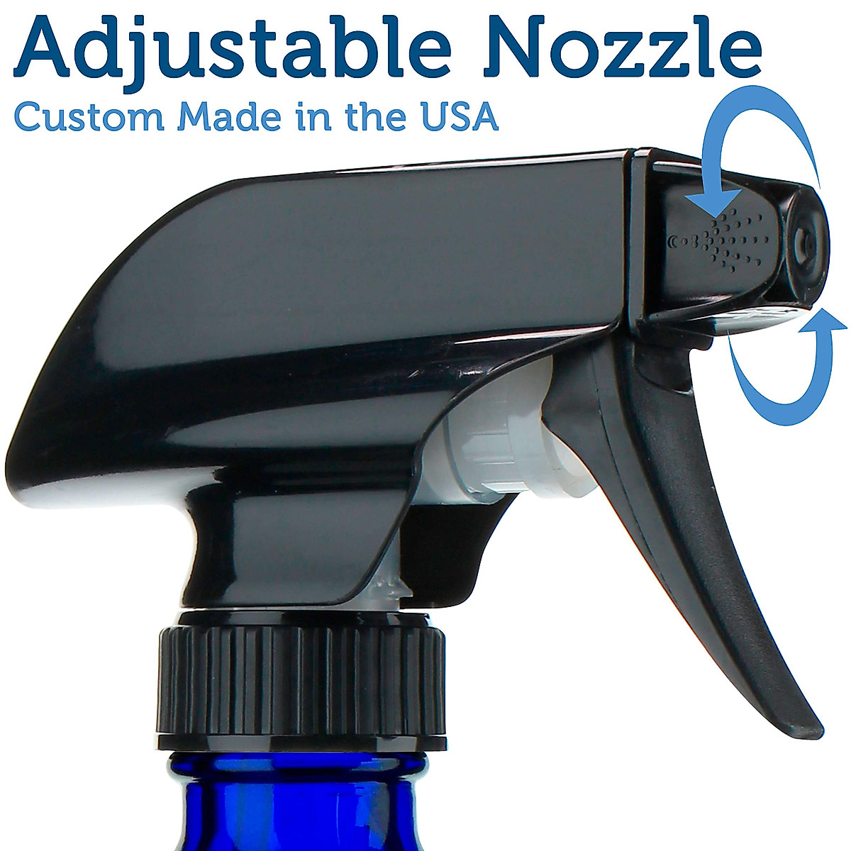 Empty Blue Glass Spray Bottles (2 Pack) - BPA Free - Large 16 oz Refillable Bottle for Plants, Pets, Essential Oils, Cleaning Products - Black Trigger Sprayer w/Mist and Stream Settings