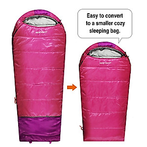 REDCAMP Kids Mummy Sleeping Bag for Camping Zipped Small, 40 Degree 3 Season Cold Weather Fit Boys,Girls & Teens (Pink with 2.4lbs Filling)