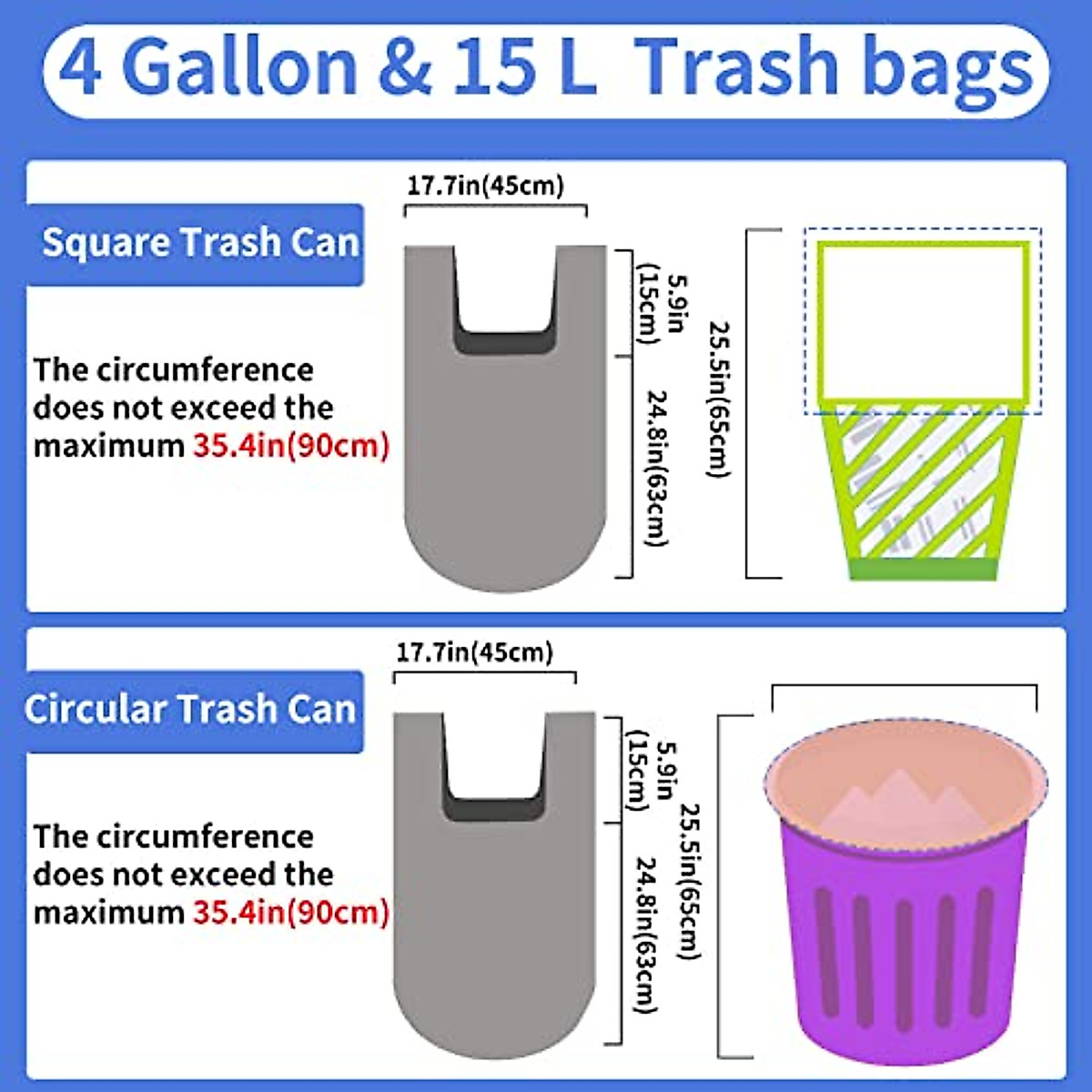 4 Gallon Trash Bags 100 Counts Handle Garbage Bags Trash Can liners Bathroom, Bedroom, Office, Car, Home Waste Bin Plastic Trash Can Liners