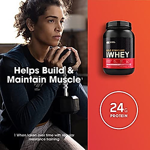 Optimum Nutrition Gold Standard 100% Whey Protein Powder, Delicious Strawberry, 2 Pound (Packaging May Vary)
