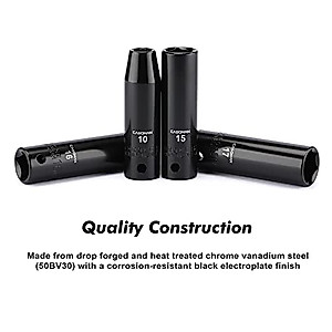 CASOMAN 1/2-Inch Drive Deep Impact Socket Set, Metric, Cr-V, 6-Point, 10 mm - 24 mm, 14-Sockets Set