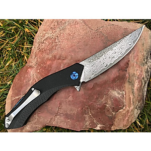 TACTICAL GEARZ Damascus G10 Pocket Knife, Triton XT! G10 Handle! Damascus Blade w/VG10 Core & 67 Layers! Ball Bearing Pivot System! Includes Sheath!