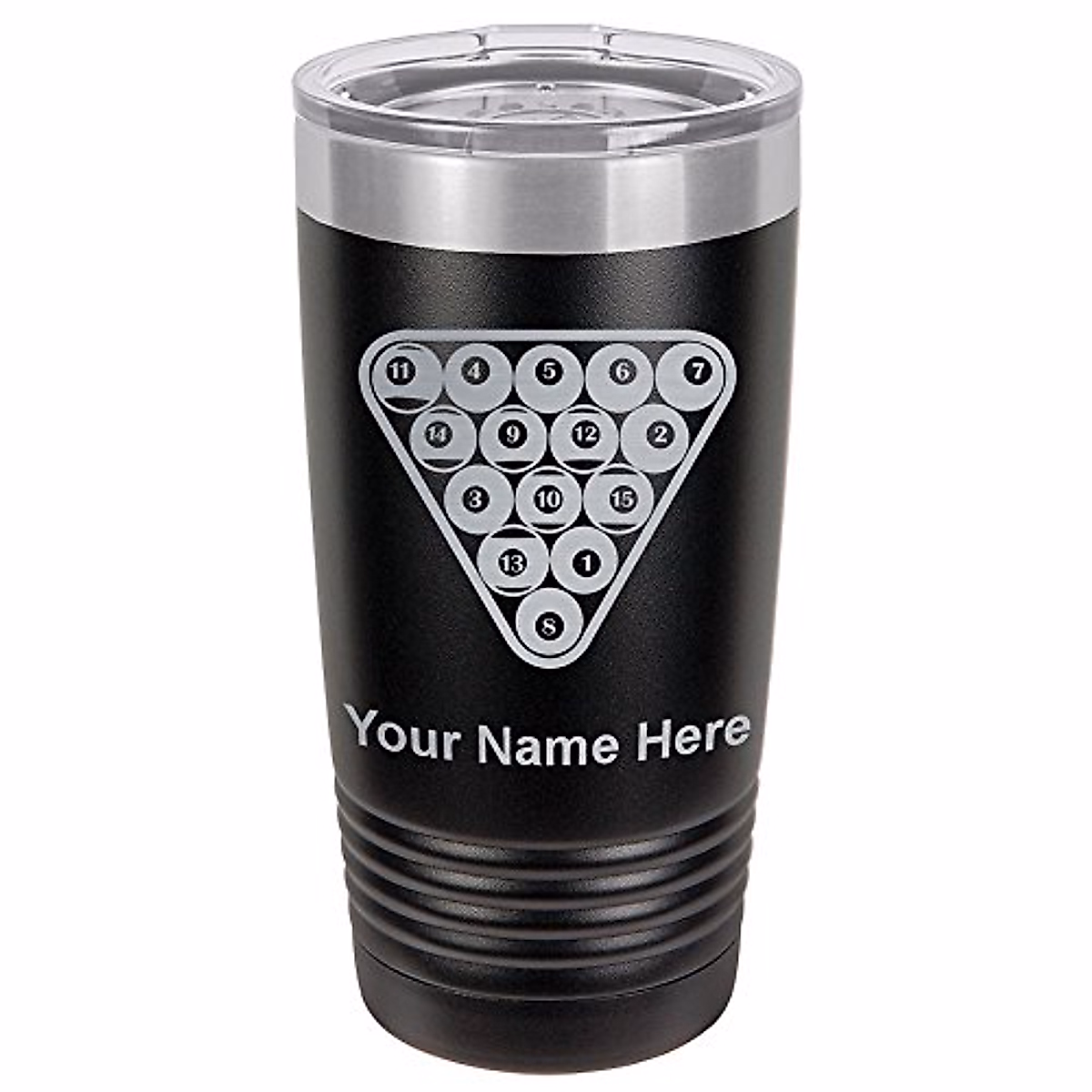 LaserGram 20oz Vacuum Insulated Tumbler Mug, Billiard Balls, Personalized Engraving Included (Black)