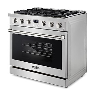 COSMO COS-GRC366KB 36 in. Lumin Collection 6.0 cu. ft Range with 6 Sealed Gas Burners and Convection Oven in Stainless Steel